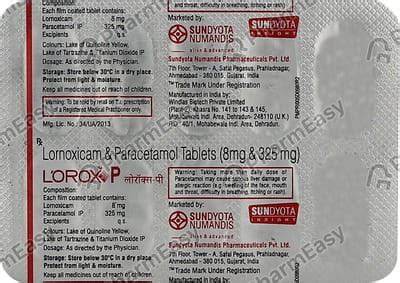 Lorox P Strip Of 10 Tablets Uses Side Effects Price And Dosage Pharmeasy