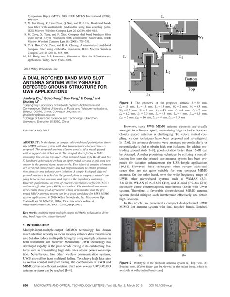 Pdf A Dual Notched Band Mimo Slot Antenna System With Y Shaped Defected Ground Structure For