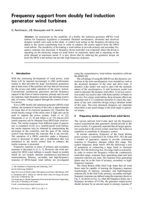 Pdf Frequency Support From Doubly Fed Induction Generator Wind Turbines