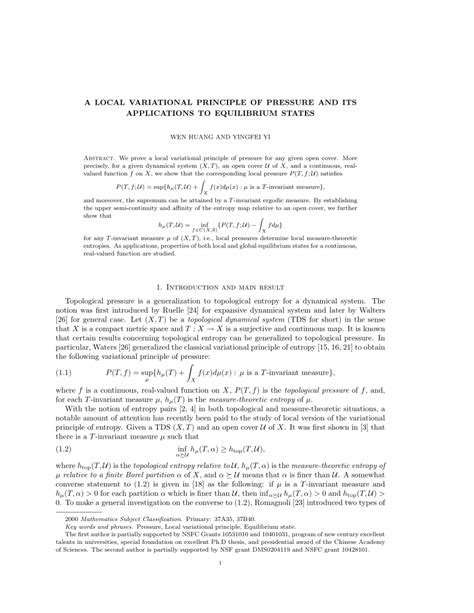 Pdf A Local Variational Principle Of Pressure And Its Applications To Equilibrium States