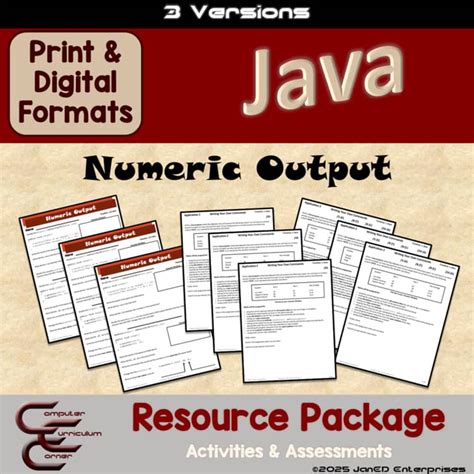 Java Basics Numeric Output 3 Version Coding Activities And Assessments