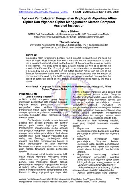 pdf aplikasi pembelajaran pengenalan kriptografi algoritma affine