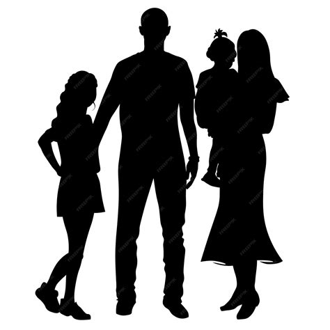 Siluetas En Blanco Y Negro De Un Hombre Y Una Mujer Con Hijos Una