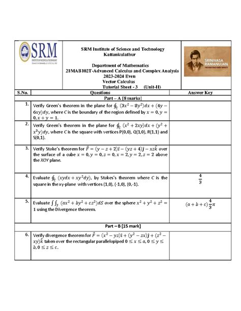 Tutorial Maths SRM Institute Of Science And Technology Kattankulathur Department Of