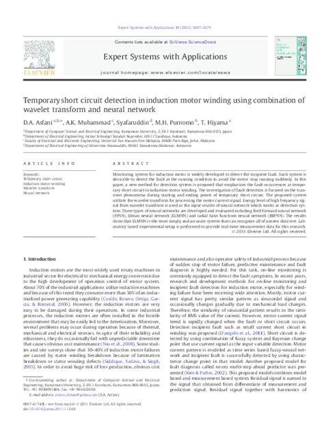 Pdf Temporary Short Circuit Detection In Induction Motor Winding Using Combination Of Wavelet