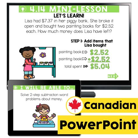 Lucky To Learn Math Canadian Money Two Step Subtraction Money Word Problems Lesson 414