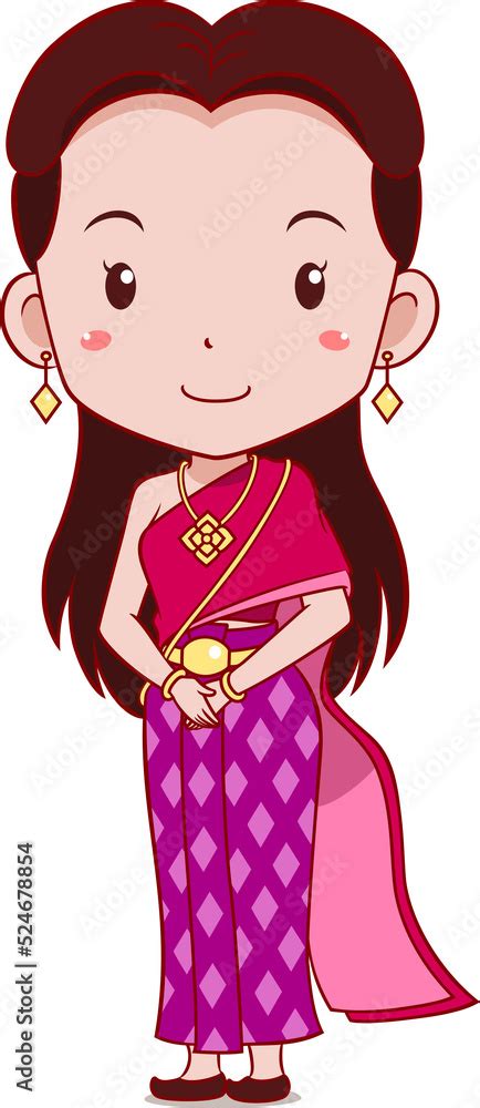Cartoon Thai Girl In Traditional Costume Stock Illustration Adobe Stock