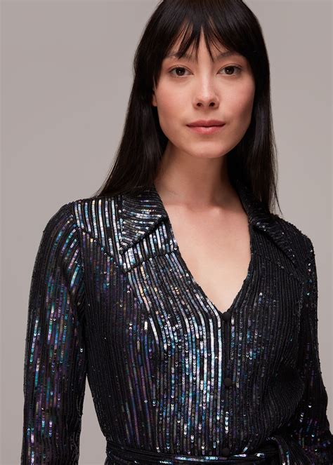 Blackmulti Stripe Sequin Midi Dress Whistles Whistles Uk