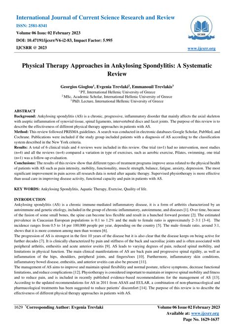 Pdf Physical Therapy Approaches In Ankylosing Spondylitis A Systematic Review