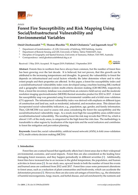 Pdf Forest Fire Susceptibility And Risk Mapping Using Social