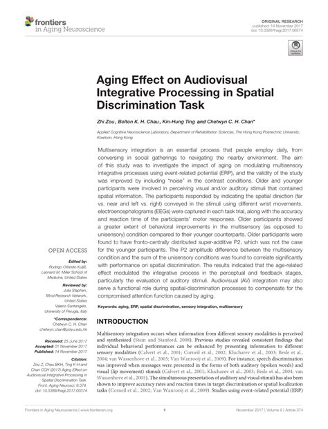Pdf Aging Effect On Audiovisual Integrative Processing In Spatial