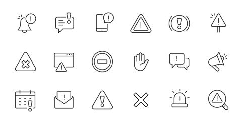 Alert Risk Sign Line Icon Set Caution Warning Exclamation Mark Thin