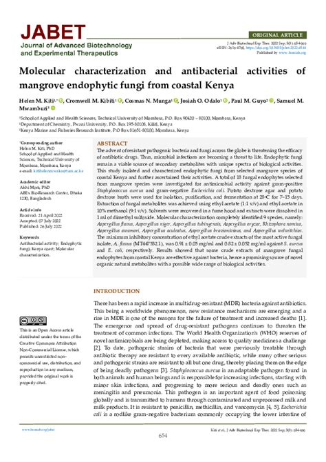 Pdf Molecular Characterization And Antibacterial Activities Of Mangrove Endophytic Fungi From