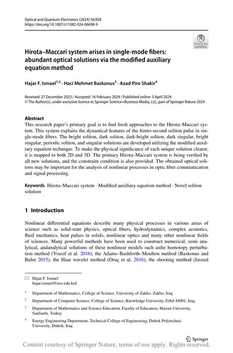 Hirotamaccari System Arises In Single Mode Fibers Abundant Optical