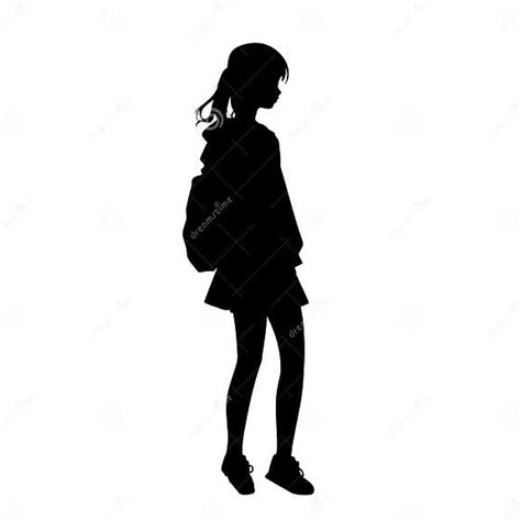 Silueta De Una Joven Esbelta Mujer Casual Perfil Largo Y Largo De Pie