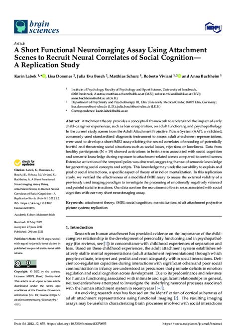 Pdf A Short Functional Neuroimaging Assay Using Attachment Scenes To Recruit Neural Correlates