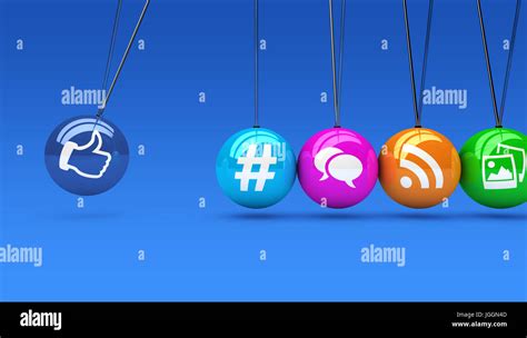 Social Media And Network Web Icons On Colorful Spheres Concept 3d Illustration On Blue