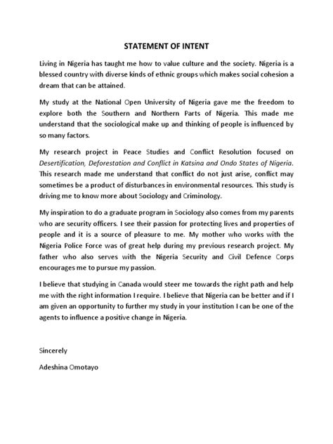 Statement Of Intent Pdf