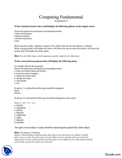 Function Menu Gotoxy Function Computer Fundamentals Assignment