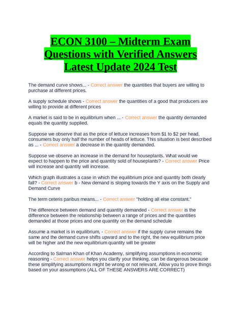 ECON Midterm Exam Questions With Verified Answers Latest Update Test Exams