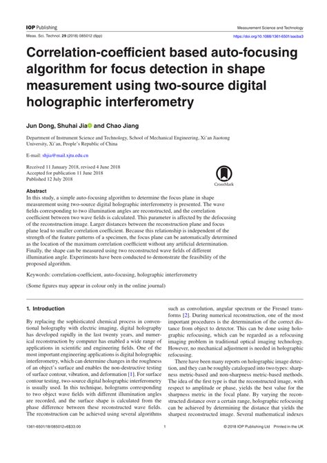 Correlation Coefficient Based Auto Focusing Algorithm For Focus Detection In Shape Measurement