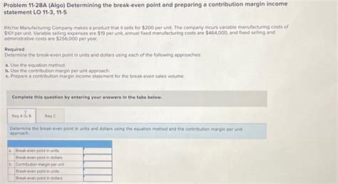 solved problem 11 28a algo determining the break even