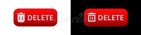 Red Delete Buttons With White Trash Can Symbols And Bold Text In Two Color Variations Stock