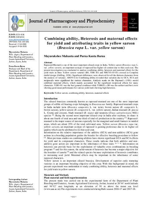 Pdf Combining Ability Heterosis And Maternal Effects For Yield And