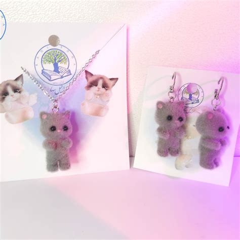 گردنبند گوشواره پینترستی فانتزی حیوانات پشمالوی کیوت مدل گربه ایستاده