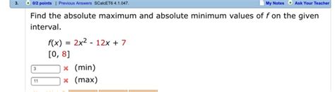 Solved Find The Absolute Maximum And Absolute Minimum Values