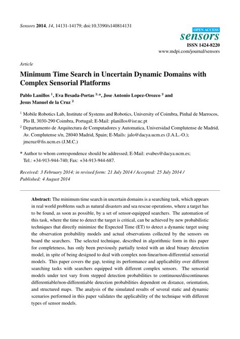 Pdf Minimum Time Search In Uncertain Dynamic Domains With Complex