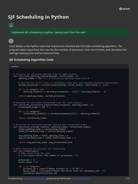 sjf scheduling in python 1 pdf scheduling computing applied