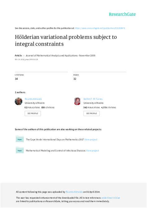Pdf Hölderian Variational Problems Subject To Integral Constraints
