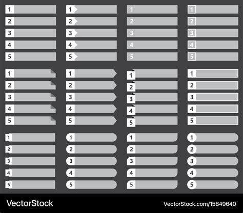 Numbered List Template Set Chart Table Royalty Free Vector