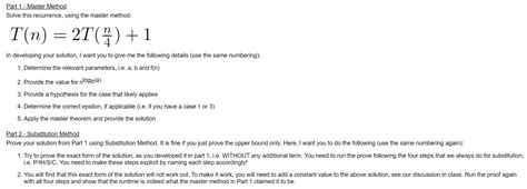 Solved Part 1 Master Method Solve This Recurrence Using