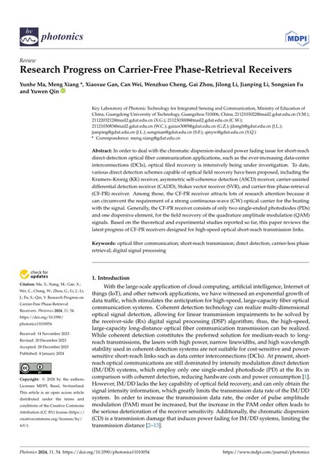 Pdf Research Progress On Carrier Free Phase Retrieval Receivers