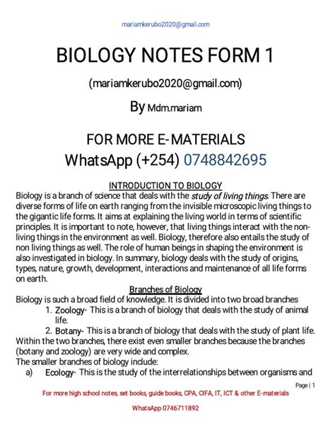 Form One Biology Notes Pdf