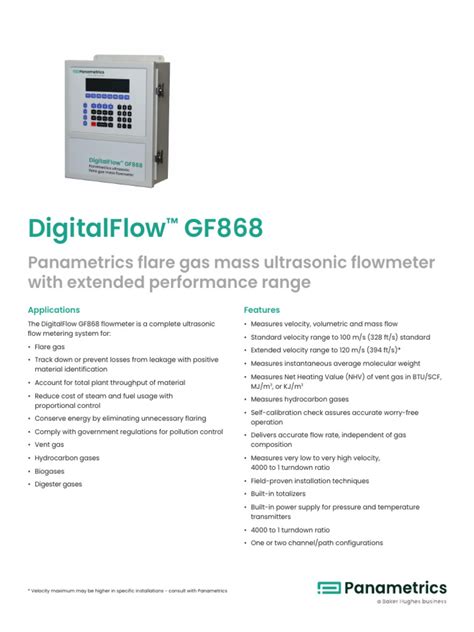 Panametrics Panaflow Gf868 Datasheet Pdf Flow Measurement Gases