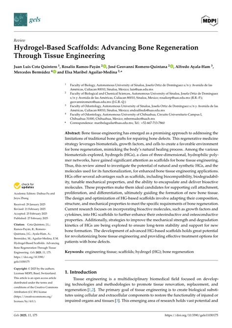 (PDF) Hydrogel-Based Scaffolds: Advancing Bone Regeneration Through Tissue Engineering