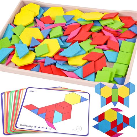 3 Otters 150pcs Wooden Pattern Blocks Set Tangram Puzzles