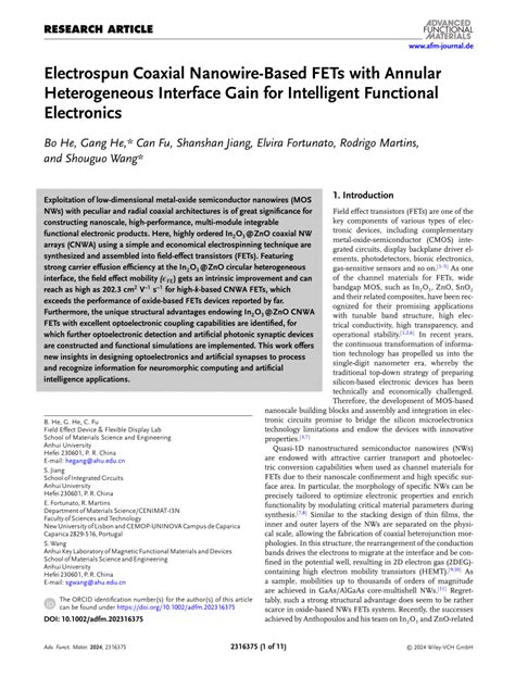 Electrospun Coaxial Nanowire‐based Fets With Annular Heterogeneous
