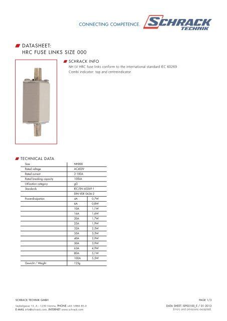 W Datasheet Hrc Fuse Links Size 000 Schrack
