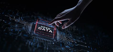 Open Data Promoting Transparency And Accessibility Illustrated On A Processor Touched By A Human