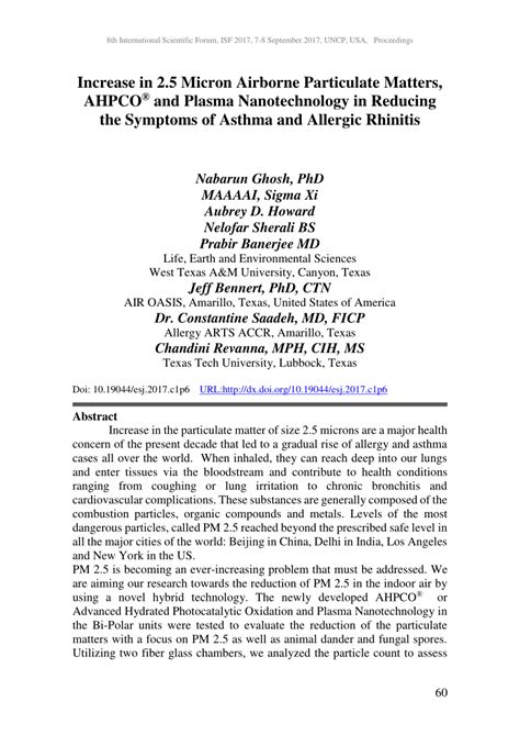 Pdf Increase In 2 5 Micron Airborne Particulate Matters Ahpco® And Plasma Nanotechnology In