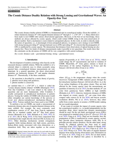Pdf The Cosmic Distance Duality Relation With Strong Lensing And Gravitational Waves An
