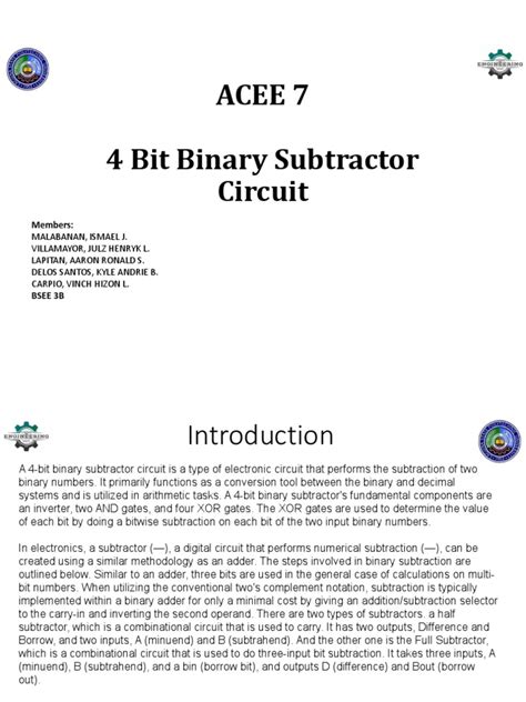 Acee7 A9 4 Bit Binary Subtractor Circuit Bsee3b Pdf Subtraction Elementary Mathematics