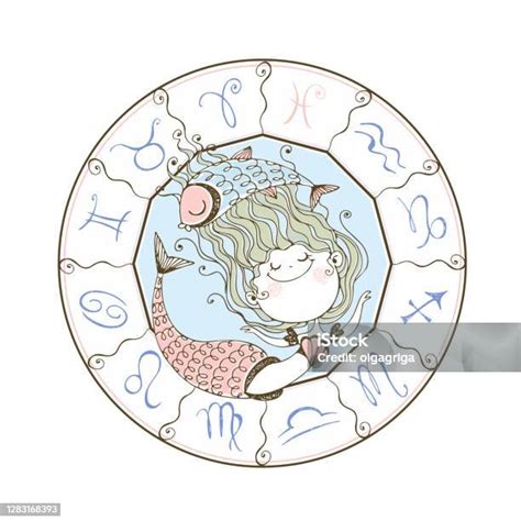 어린이 조디악 조디악 기호 물고기자리 귀여운 인어 벡터 0명에 대한 스톡 벡터 아트 및 기타 이미지 0명 귀여운 낙서 드로잉 Istock