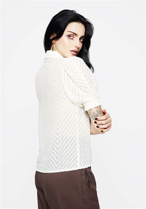Disturbia Chevron Button Up Blouse Top White Tops