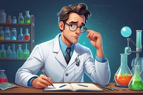Premium Photo Cartoon Illustration Of A Lab Coat Scientist Thinking