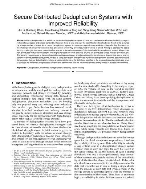 Secure Distributed Deduplication Systems With Improved Reliability 2 Pdf
